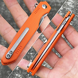 SHOOZIZ HAN312 Pocket Knife Folding Knife for EDC, 3.38" DC53 Steel Blade G10 Handle Folding knife With titanium alloy clip Ceramic ball bearing locating ball Everyday Carry Knife for Men Women (Orange+Sanding)