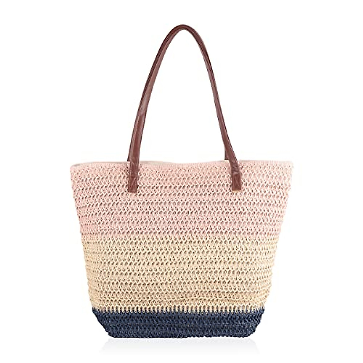 RIAH FASHION Boho Rattan Crochet Straw Woven Basket Bali Handbag - Round Circle Crossbody/Shopper Beach Tote Bag (Chrochet Tote Bag - Natural)