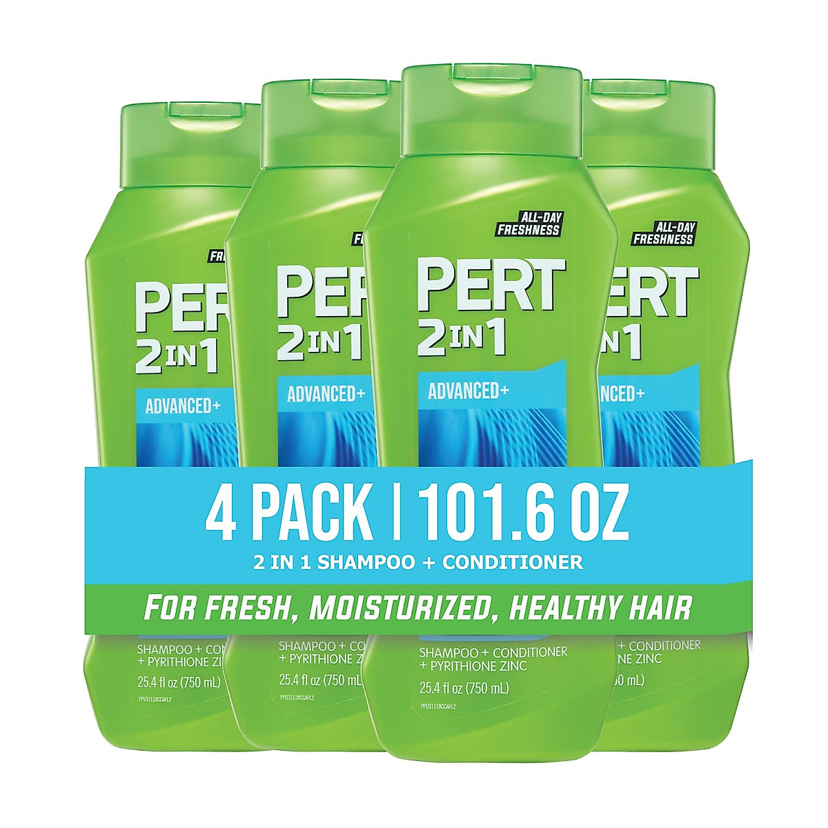 Pert Anti-Dandruff 2 in 1 Shampoo and Conditioner - Advanced Shampoo Conditioner with 2 Percent Salicylic Acid - Dandruff Shampoo with Zinc - 25.4 oz 4 Pack