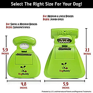 DogBuddy Portable Dog Poop Scooper, Sanitary Waste Pick Up, Heavy Duty Cleaner with Dispenser, Leash Clip and Pooper Scooper Bags Included (Medium, Kiwi)