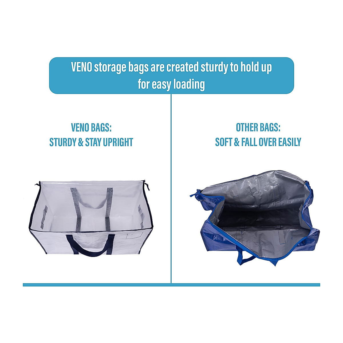 VENO 10 Pack Moving Bags and Large Christmas Storage Bins with lids. Alternative to Moving Boxes, Packing Supplies for College. Extra Large Heavy Duty Totes for Packaging (Clear, 10 Pack)