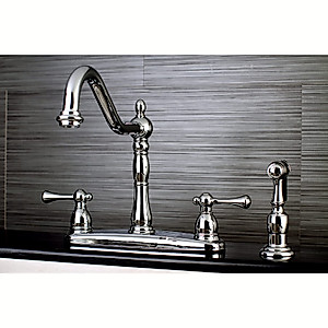 Kingston Brass KB7758BLBS English Vintage 8-Inch Deck Kitchen Faucet with Brass Sprayer, 8-5/8-Inch, Brushed Nickel