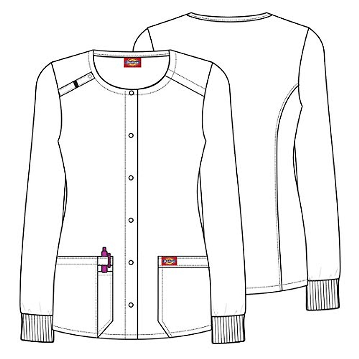 Dickies EDS Women Warm Up Scrubs Jacket Snap Front DK309, L, Fillings For You