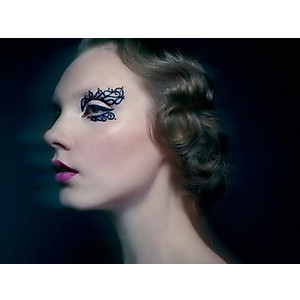 Bilbal 5 Pairs Temporary Eye Tattoo Stickers, Drama Fabric Black Lace Makeup Eye Liner Stickers for Photo Studio Masquerade Carnival Party Ball Halloween, Reusable Eye Shadow Stickers