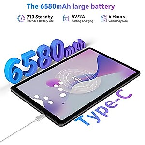 Blackview Tablet Android 12 Tab 8 WiFi Tablets 10.1 Inch 7GB(4+3 Expand) RAM+64GB/1TB ROM Quad Core Processor 6580mAh 1280×800 HD+IPS Display 13MP+8MP Daul Camera WiFi 6 BT 5.0 GMS Gray