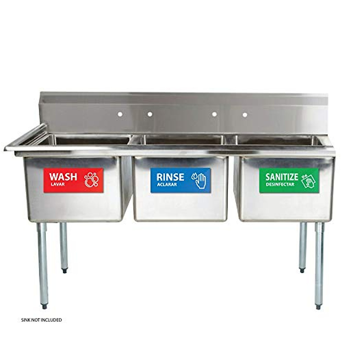 Wash Rinse Sanitize Sink Labels Self Adhesive Sign For 3 Compartment Sink