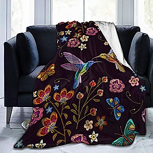 Abucaky Hummingbird Bird Fleece Throw Blanket Ultra Soft Cozy Blooming Flowers Decorative Flannel Blanket All Season for Home Couch Bed Chair Travel 50x40in