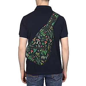 Brituvir Berries Butterfly Frogs Mushrooms Sling Bag Light Shoulder Bag, Travel Backpacks Crossbody Bags For Women Men, Black
