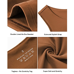 Yeawinta Crop Tank Top for Women Workout Shirts Cropped Tanks Sleeveless Gym Clothes Yoga High Neck Crop Top 2 Pack White/Brown M