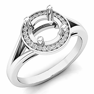 Dazzlingrock Collection 0.10 Carat (ctw) Round White Diamond Ladies Bridal Semi Mount Engagement Ring 1/10 CT, Can Be Fit 1.60 cts. (7 mm) Round Shape Center Stone, 14K White Gold, Size 4