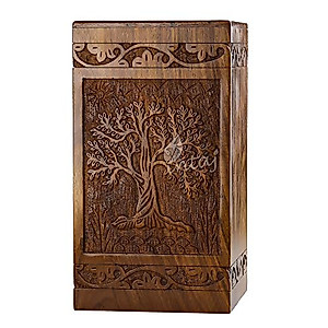 INTAJ Handmade Rosewood Urn for Human Ashes - Tree of Life Wooden Urns Hand-Crafted - Funeral Cremation Urn for Ashes (Adult (250 Cu/in), Rosewood Tree)