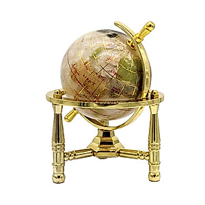 Unique Art 6-Inch Tall Pearl Swirl Ocean Mini Table Top Gemstone World Globe with Gold Tripod