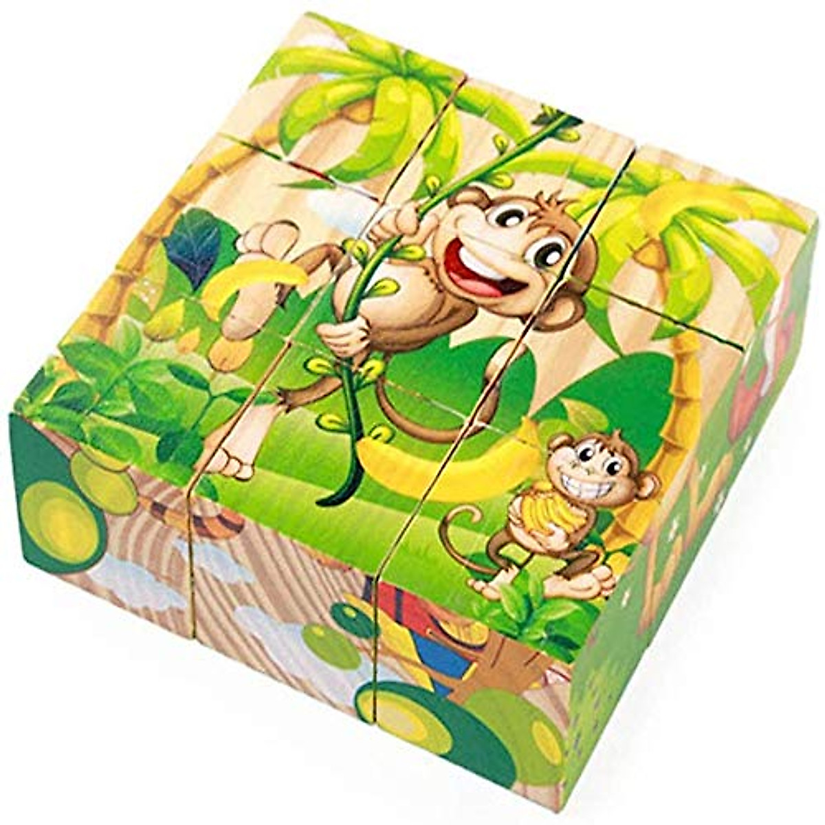 elecnewell Wooden Cube Puzzle with Storage Tray - 6 Puzzles in 1 (9 pcs)