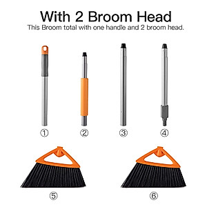 CLEANHOME Outdoor Broom for Sweeping with 2 Heads, Commercial Household Heavy-Duty Long Handle Deck Broom, Indoor Kitchen Broom for Garage Courtyard Lobby Sidewalks Office Home School