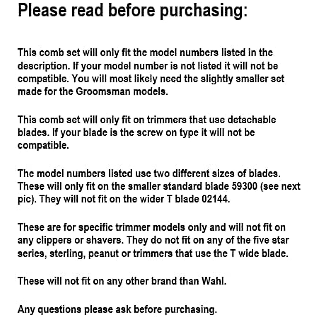Replacement Beard Stubble Guide Comb Set for Wahl All in One Lithium Ion Trimmer 59300 (View Photos and Description for Compatible Models and Blade Size)