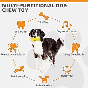 KOOLTAIL Indestructible Dog Toy, Floating Dog Toys for Swimming Pool,Dog Toothbrush Chew Toy, Interactive Training Games Funny Squeaky Dog Toy for Aggressive Chewers Small Medium Large Dogs Yellow