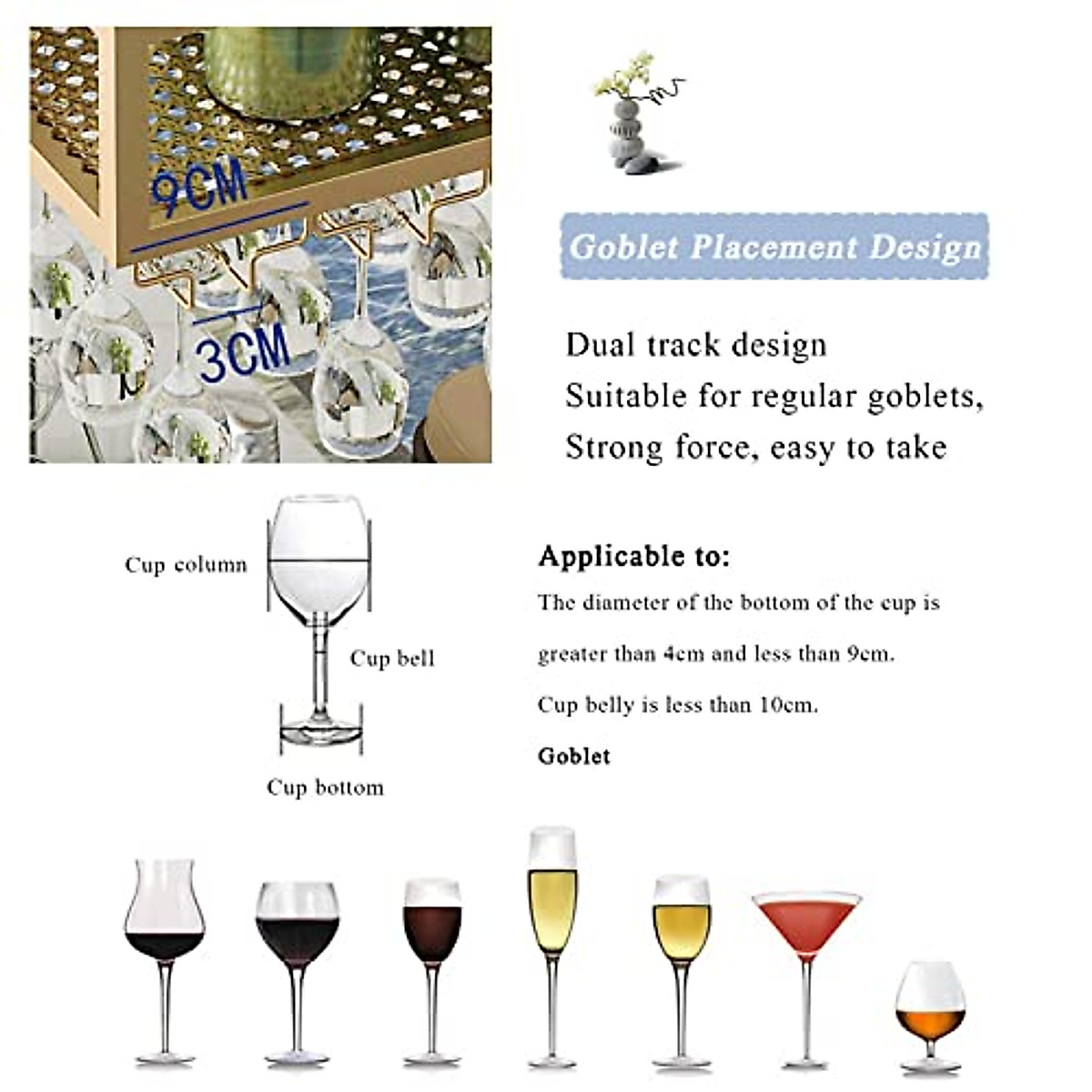 DASHADAO Hanging Wine Glass Rack-Bar Unit Floating Shelves, Metal Chain Wine Rack Ceiling Hanging Wine Bottle Holder with Goblet Stemware Racks Kitchen Upside Down Wine Rack Home Storage Sh