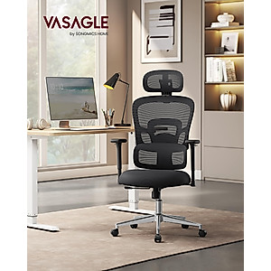 VASAGLE Ergonomic Office Chair, High Back Desk Chair, Mesh Computer Chair with Height Adjustable Lumbar Support, Adjustable 3D Headrest and Armrests, for Home Office, Ink Black UOBN070B21