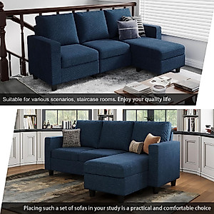 Belffin Convertible Sectional Sofa, L Shaped Modern Couch, Small Couch with Reversible Chaise for Living Room and Small Space, Navy Blue