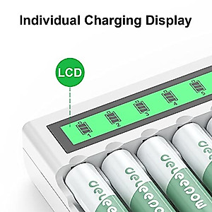 Deleepow 3200mAh Ni-MH AA Rechargeable Batteries High Capacity 8 Pack AA Batteries and 8-Bay AA AAA Individual Rechargeable Battery Charger