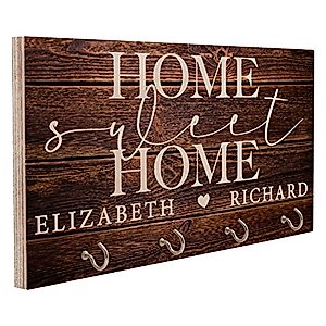 Personalized Wood Key Hook for Couple Mr Mrs| Custom Wall Key Rack Ring Holder Hanger for Wedding Gift | Gifts for Housewarming | New Home Décor | C01D07