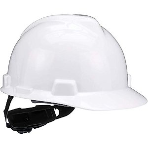 MSA 475358 V-Gard Cap Style Safety Hard Hat With Fas-Trac III Ratchet Suspension | Polyethylene Shell, Superior Impact Protection, Self Adjusting Crown-Straps - Standard Size in White