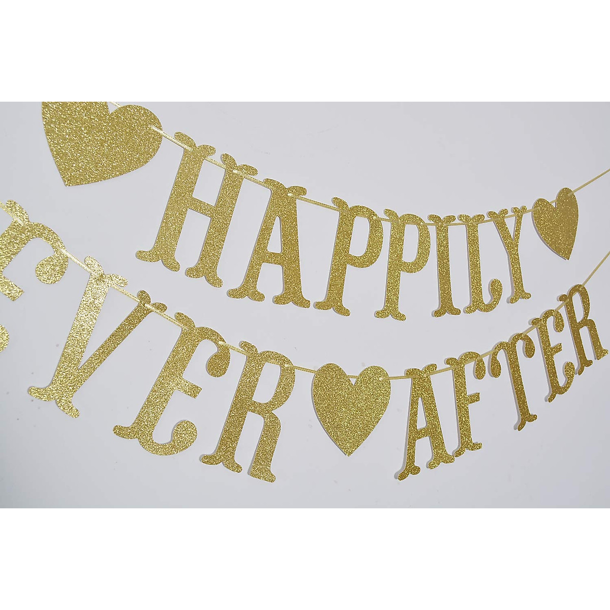 Happily Ever After Glitter Bunting Banner, Engagement,Bridal Shower, Wedding Party Decorations (Gold)