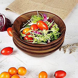 AIDEA Wooden Bowls, 7 Inch Acacia Wood Salad Bowl Set of 4 Wooden Serving Bowl for Salad, Soup, Noodle and More