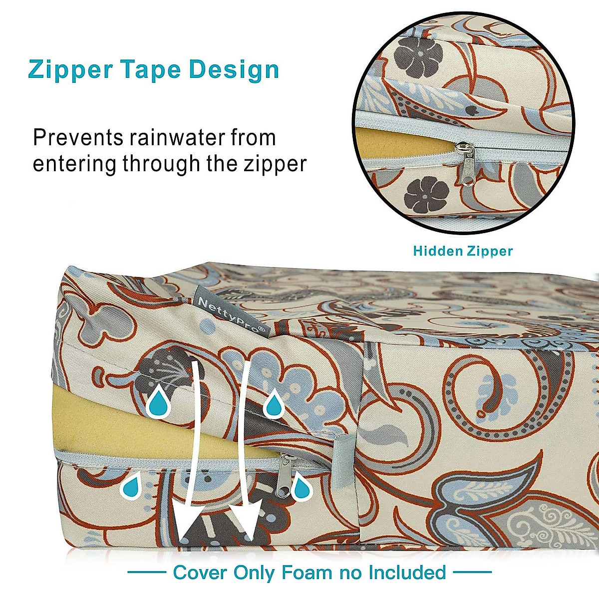 NettyPro Outdoor Patio Bench Swing Cushion Cover Replacement Water Resistant UV Protection Outside Loveseat Cushion Slipcovers with Zipper, 45 x 18 x 3 Inch