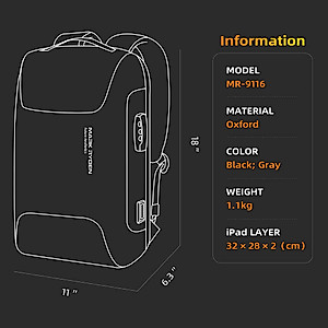 Anti-Theft Backpack,MARK RYDEN Business Waterproof Backpack For Men College Travel Flight with USB Port Charging ＆TSA Lock Fits For 15.6 Inch Laptop,Black