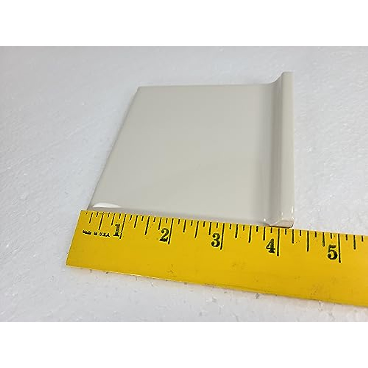 Beige Bone Almond Ceramic Tile Backsplash Cove Base 4.25 in Subway Square Wall Baseboard Floor Transition Trim Rounded Curved Edge 5 Piece Box