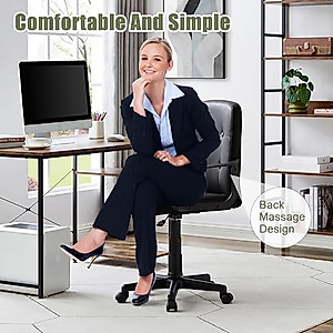 VECELO Executive Office Adjustable Height Casual Desk Chair with Armrests PU Leather Mid-Back 360 Degree Swivel with Wheels, Suit for Study, Work, Makeup, Leisure, Black, Set of 1