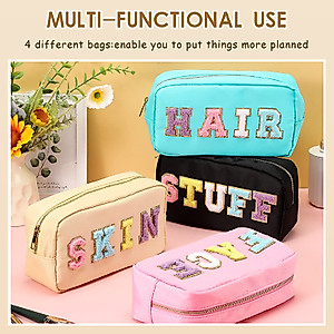 Remerry 4 Pcs Makeup Bag Travel Cosmetic Bag Organization Chenille Letter Toiletries Stuff Pouch Preppy Waterproof Bag Gift for Women Girl Teen(Classic, Nylon)