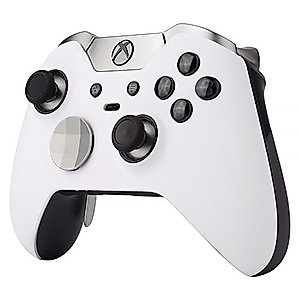 eXtremeRate Soft Touch White Replacement Faceplate Front Housing Shell with Thumbstick Accent Rings for Xbox One Elite Remote Controller Model 1698 - Controller NOT Included