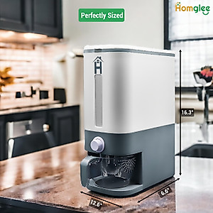 Homglee Rice Dispenser 25 Lbs – Moisture Proof Rice Container with Measuring Cup for Kitchen Pantry – Ideal Rice Storage Container with Lids & Built-in Box for Grains Cereals Soybean Corn – Grey