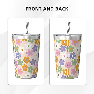 Colorful Floral Flowers Pattern - 12oz Coffee Tumbler Insulated Tumblers Iced/Thermo Coffee Mug Cup Gifts for Women Men Couples Car Party Office