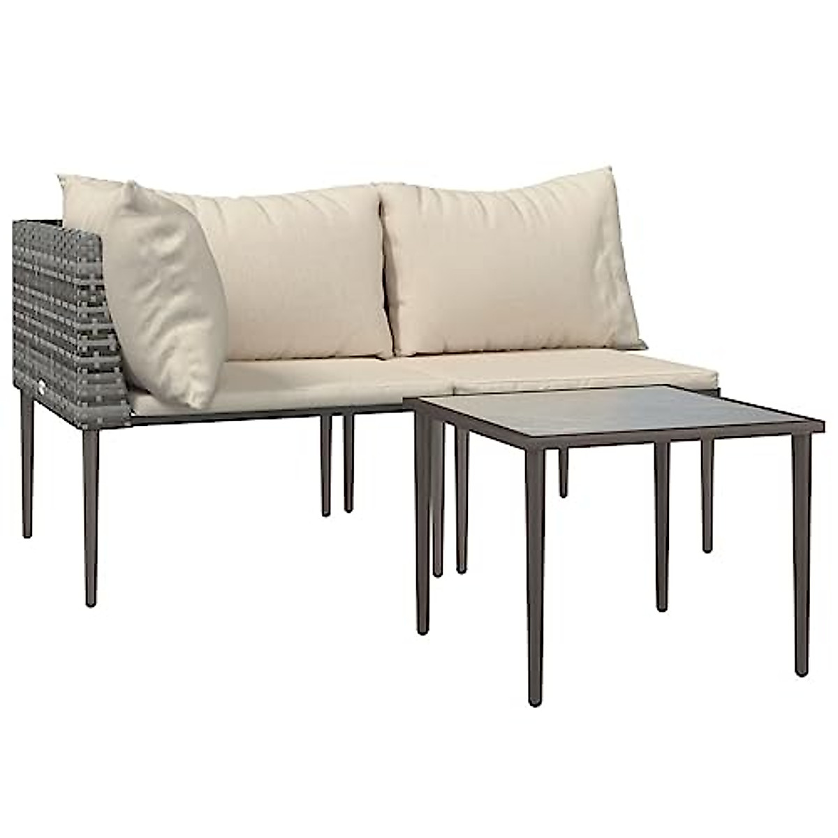 GuyAna 3 Piece Patio Set with Cushions Outdoor Furniture Sets Conversation Sets Patio Furniture Dining Patio Furniture Set Patio Sets Gray Poly Rattan