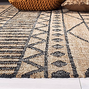 SAFAVIEH Kilim Collection 5' x 8' Natural / Charcoal KLM752A Handmade Moroccan Boho Jute & Cotton Area Rug