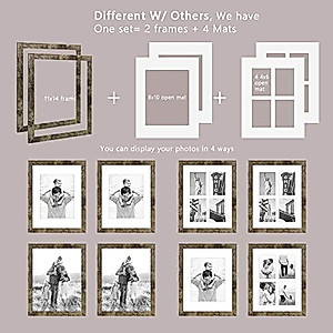 Hap Tim 11x14 Picture Frame Set of 2,Each Carbonized Black Wood Pattern Frame with 2 Mats,Display 8x10 or Four 4x6 Photos with Mat,11x14 Picture Without Mat for Wall Display
