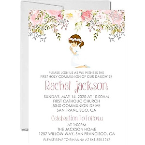 Pink Floral First Holy Communion Invitations For Girls