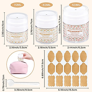 3pcs Airless Pump Jars for Lotions and Creams, 0.5/1/1.7oz Airless Cosmetic Pump Container, Cream Jar Vacuum Bottle Dispenser, Refillable Airless Pump Bottles for Lotions and Creams