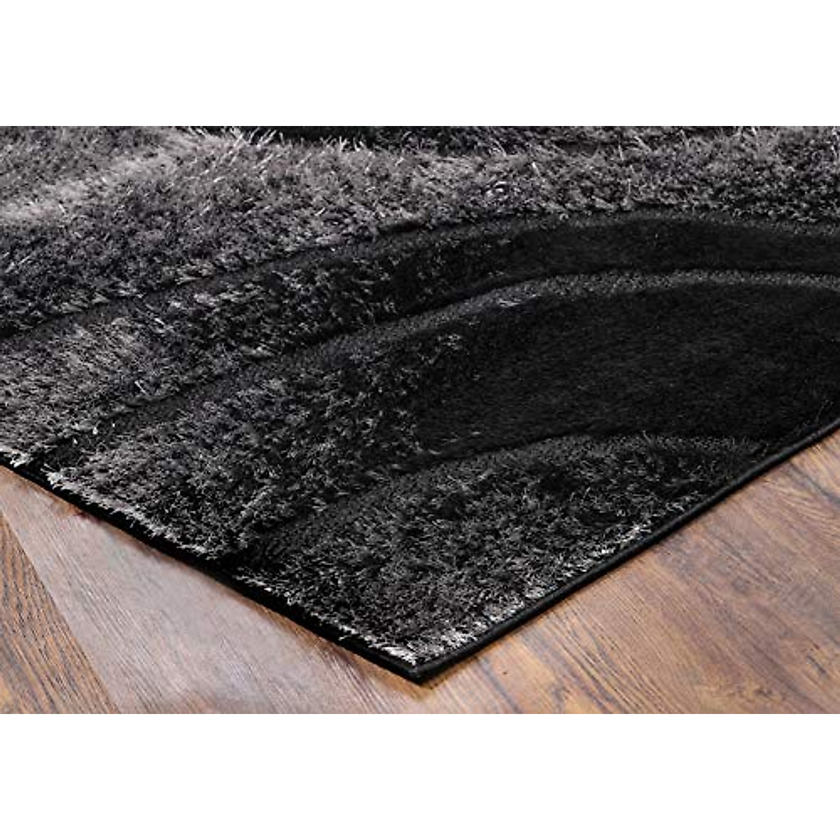 L'Baiet Naomi Black White Abstract Circle Pattern Graphic Soft Shag Indoor 2' x 3' Area Rug