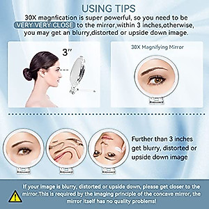 B Beauty Planet Magnifying Mirror, 30X Hand Mirror with Handle for Travel Magnifying Mirror, Handheld Magnifying Mirror with Double Side 30X/1X Magnification, 30X Handheld Mirror for Eyes Makeup 5 in