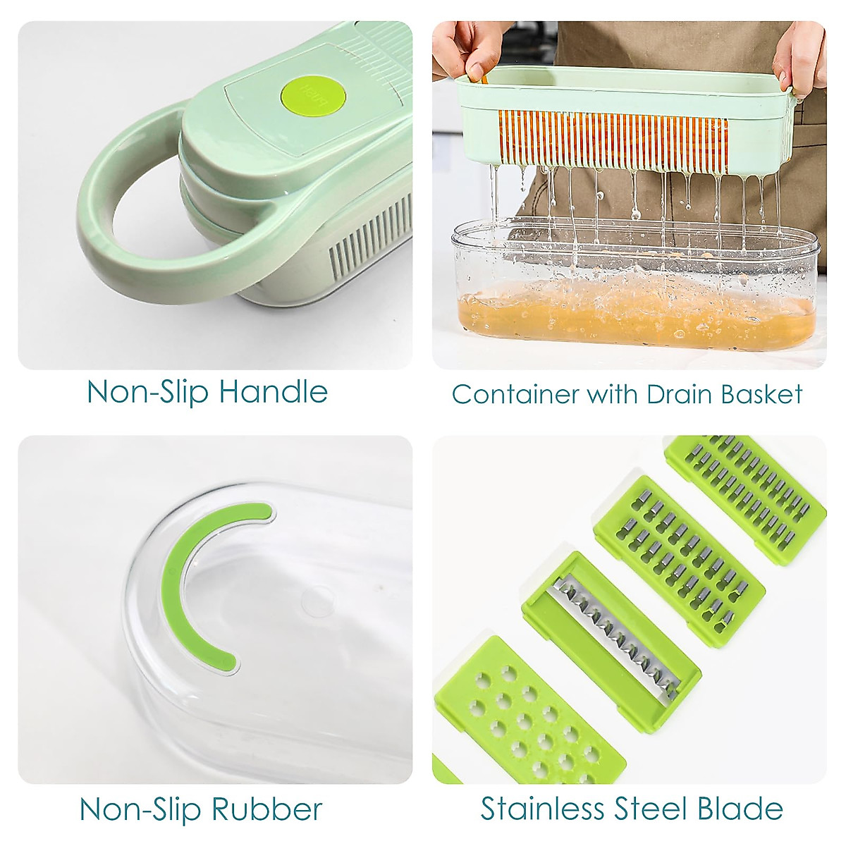 QUINEEHOM Vegetable Chopper 17 in 1, veggie chopper with container for French Fry, Multifunctional Food Chopper for Kitchen, Mandoline Dicer Onion Meat Salad Chopper Slicer Cutter