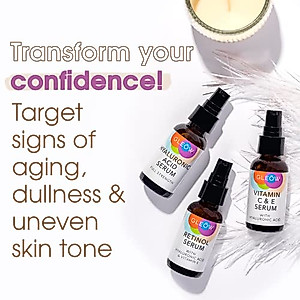 INTRODUCTORY OFFER - Retinol Serum for Face - Vitamin C Face Serum with Hyaluronic Acid Serum for Face, Retinol Face Anti Aging Serum, Vitamin C Serum for Face, Glow Face Serum for Women 3x1 fl GLEOW