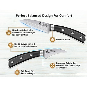 CoquusAid Paring Knife set, 2PCS small kitchen knife for fruit, 3.8 Inch Fruit knife and 2.75 inch Bird Beak peeling knife,Premium Germany Stainless Steel Ergonomic Handle,Elegant Black Ideal for Gift