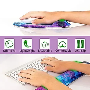 AORTDES Memory Foam Set Ergonomic Keyboard Mouse Pad Wrist Support - Keyboard Wrist Rest for Computer/Laptop/Gaming/Office - Comfortable & Lightweight for Easy Typing & Pain Relief(Gorgeous Galaxy)