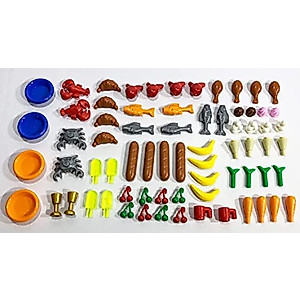 Brick Loot Over 90 Pcs Toy Sushi Food Building Blocks - City Kitchen Maki Roll Accessories Pack - Fits Lego Minifigures, Carrots Lobsters Crabs Bread Plates Apples Cherries Chicken Fish, Ice Cream