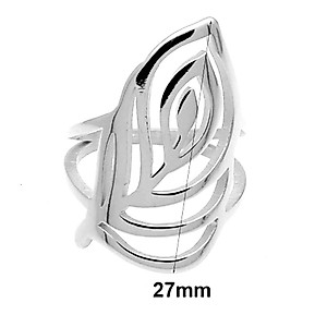 Jude Jewelers Stainless Steel Leaf Flower Style Chunky Curb Wedding Promise Statement Wrap Style Ring (Silver, 9)