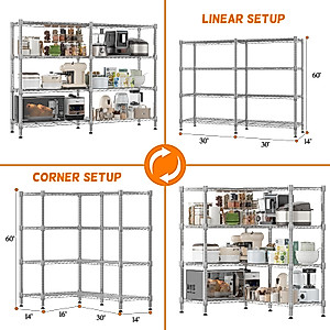 Homdox Heavy Duty Storage Shelves, 4 Tier Wire Shelving Unit, Adjustable Metal Shelves for Storage, Garage Rack Pantry Shelves Kitchen Shelving, 14"x60"x60", Silver Gray